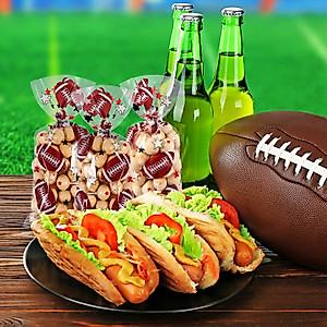 Blulu 100 Pieces Football Treat Bags Football Candy Favor Bags Heat Sealable Football Cellophane Bags Football Party Goody Bags with 100 Pieces Silver Twist Ties for Football Party Favors