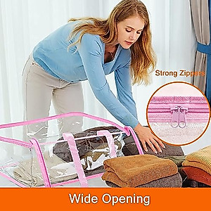 Vieshful 3 Pack Clear Clothes Storage Bag, 40L Zippered Closet Organizer, Plastic Storage Containers Moving bags for Comforter, Blanket, Bedding, Duvet, Toys (Blue)