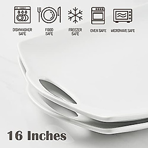 Serving Tray with Handles Large Rectangle Serving Platter for Entertainment, Party, Display, 16 inch Porcelain Platters, Set of 2, White