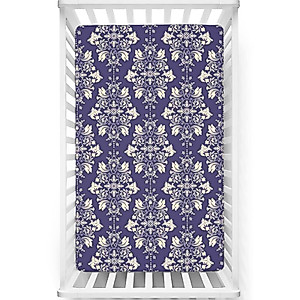 Royal Blue Themed Fitted Mini Crib Sheets,Portable Mini Crib Sheets Ultra Soft Material-Baby Sheet for Boys Girls,24“ x38“,Violet Blue Beige
