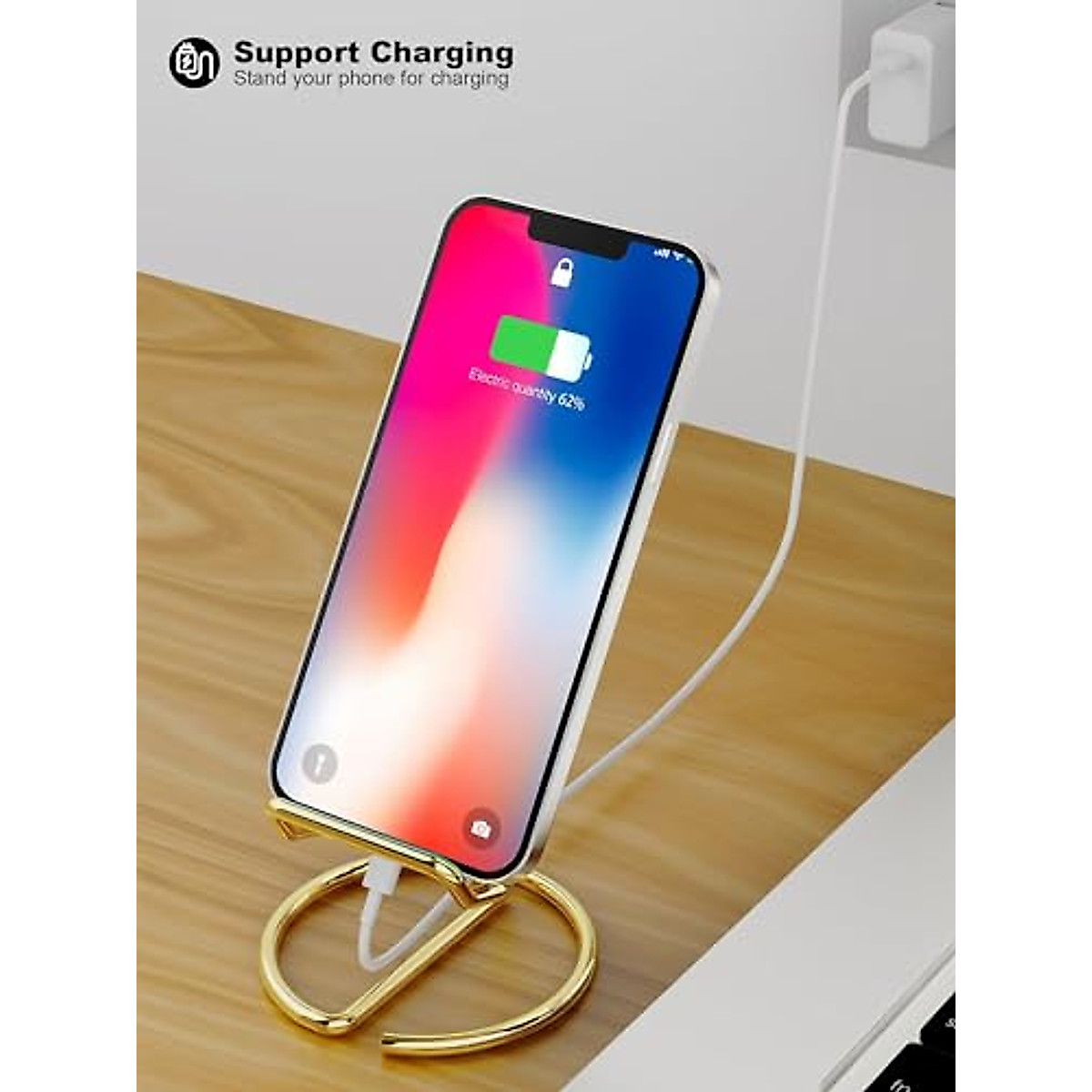 XUNICUTE Cell Phone Stand, Phone Stand for Desk, Office Portable Cute Cell Phone Holder, Compatible with All Mobile Phone, iPhone, iPad, Switch, Tablet 4-6.5'' Desk Accessories (Gold)