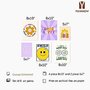 Cool Vintage Happy Smile Faces Picture - Don‘t Worry Choose Happy Good Vibe Aesthetic - Retro Cute Poster - Postive Quotes Wall Art Print - Hippie Indie Kidcore Room Decor - 60s 70s Groovy Love Art