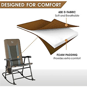 TIMBER RIDGE Foldable Padded Rocking Chair Set of 2 for Outdoor, High Back and Heavy Duty, Portable for Camping, Patio, Lawn, Garden, Yard or Balcony, Supports 300lbs, Brown