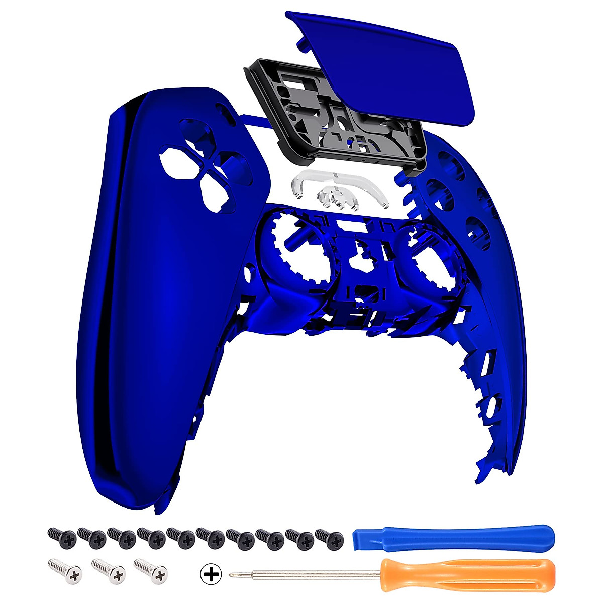eXtremeRate Chrome Blue Glossy Touchpad Front Top Shell Compatible with ps5 Controller BDM-010 020 030 040 050, DIY Replacement Shell Custom Touch Pad Cover Compatible with ps5 Controller