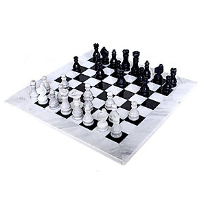 RADICALn 15 Inches Large Handmade White and Black Weighted Marble Full Chess Game Set Staunton and Ambassador Style Marble Tournament Chess Sets for Adults