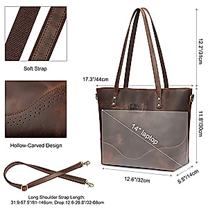 S-ZONE Women's Leather Tote Bag Vintage Large Work Handbag Shoulder Crossbody Purse with Zipper Pocket