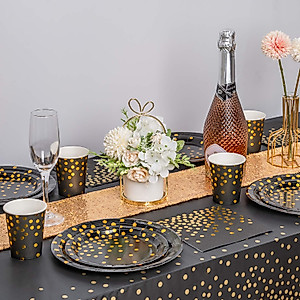 350PCS Black and Gold Party Supplies - Birthday Plates and Napkins Sets for 50, Includes Black Party Plates, Napkins, Cups for Retirement Adult Party Decorations，New Year Party Supplies 2024