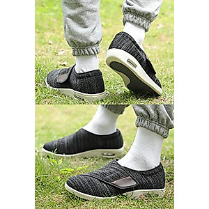 Grigobu Womens Diabetic Shoes Adjustable Breathable Light Antiskid Edema of Fasciitis bunions Arthritis Swollen feet Walking Shoes 44 Black/Grey