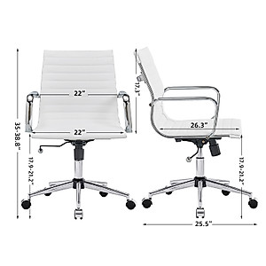 LUXMOD Office Chair White Ergonomic Desk Chair Executive Conference Room Chair Leather Modern Home Office Chair for Desk Mid-Back Office Computer Desk Swivel Chairs （1pcs）
