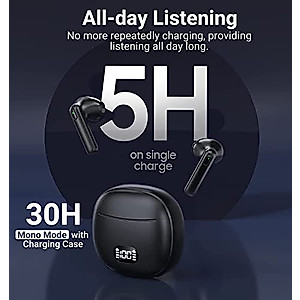 Wireless Earbuds meyer Bluetooth Headphones In Over Ear Bluetooth 5.3 Earphones with Microphone, Waterproof Ear Buds for Workout Sport Running Gym Gaming, HiFi Stereo LED Display, USB-C, Touch Control