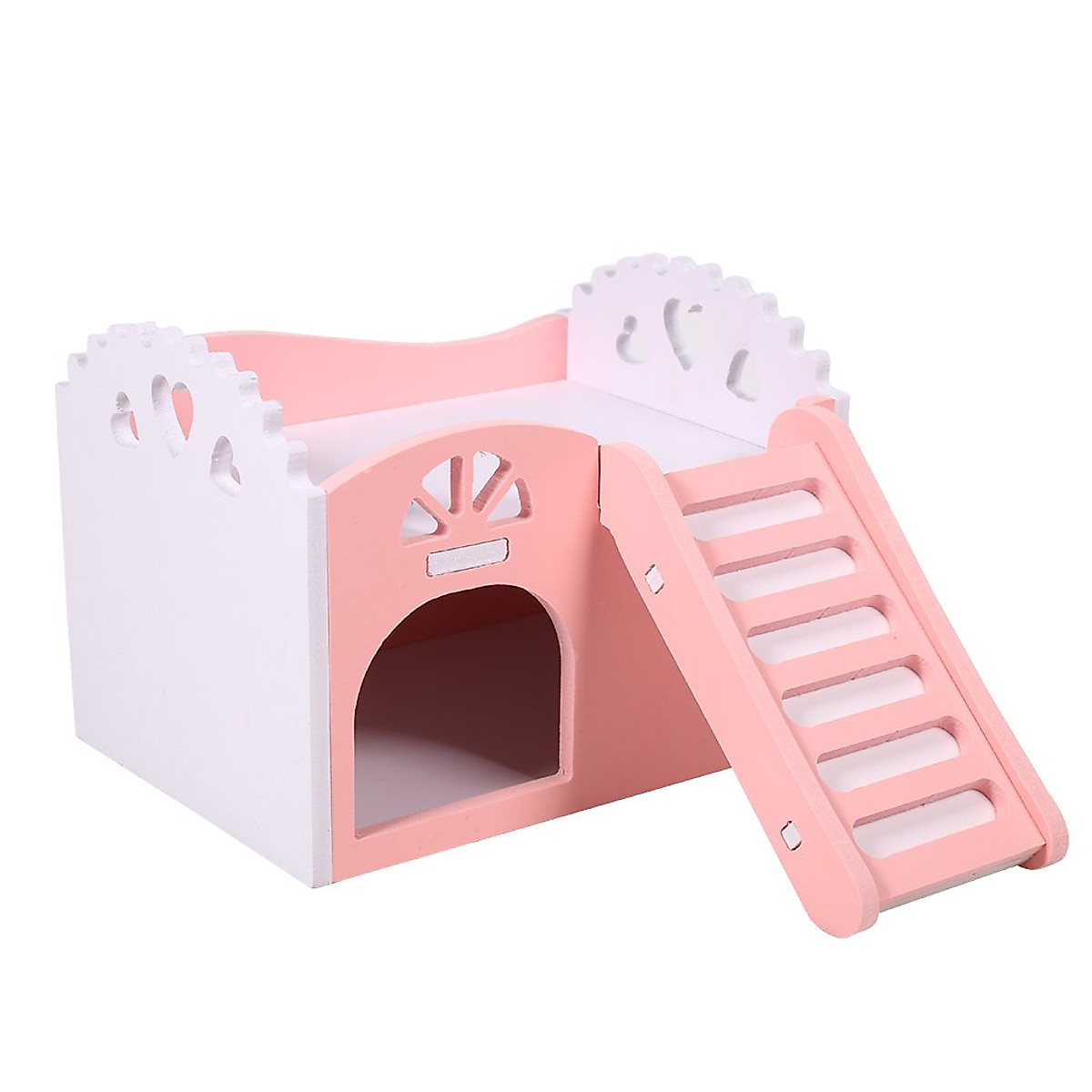 Pet Hamster Rat Guinea Pig Small Animal Castle Sleeping House Nest Exercise Toy 2 Layers with Stair Design Pink