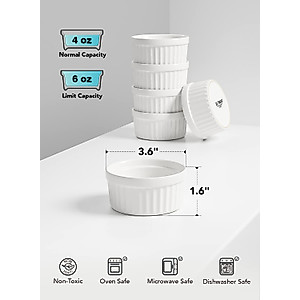 LE TAUCI Ramekins 4 OZ Oven Safe, Creme Brulee Ramekins, Pudding Custard Cups Souffle Ramiken, Dipping Sauce Dishes, Ceramic Ramekin Bowls Set of 6, White
