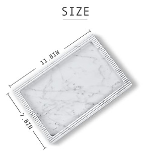 JIMEI Marble Tray Rectangular Vanity Tray and Serving Tray for Bathroom,Kitchen and Coffee Table,Jewelry & Perfume Organizer (Italian Carrara White 11.8 x 7.9 x 0.98in)