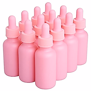 Focus Nutrition 12 Pink Coated 1 oz Glass Boston Round Dropper Bottles For Essential Oils, Aromatherapy and Skin Care