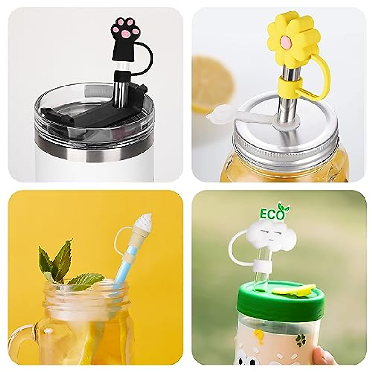 NiHome 18Pcs Silicone Straw Cover Cap Fit for Stanley 30 oz/40 oz Quencher H2.0, 0.4 inch/10 mm Straw Toppers Compatible with Stanley Tumbler, Dust-proof Straw Tip Lids, BPA-Free, Reusable