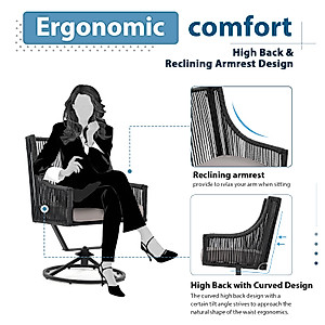 JOIVI Outdoor Swivel Patio Chair Set of 2, Rattan Dining Chairs with Armrest and Cushions, Outdoor Swivel Chair with Iron Frame for Garden, Lawn, Porch, Balcony