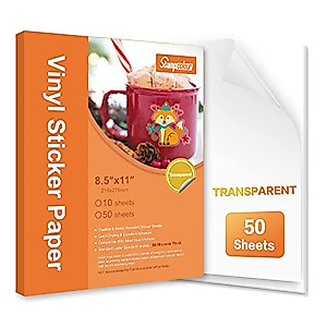 Stampcolour Printable Vinyl Sticker Paper for Cricut,Transparent No-Waterproof, Clear Decal 50 Sheets Self-Adhesive Crafts,Dries Quickly Tear Resistant-for Any Epson HP Canon Sawgrass Inkjet Printer
