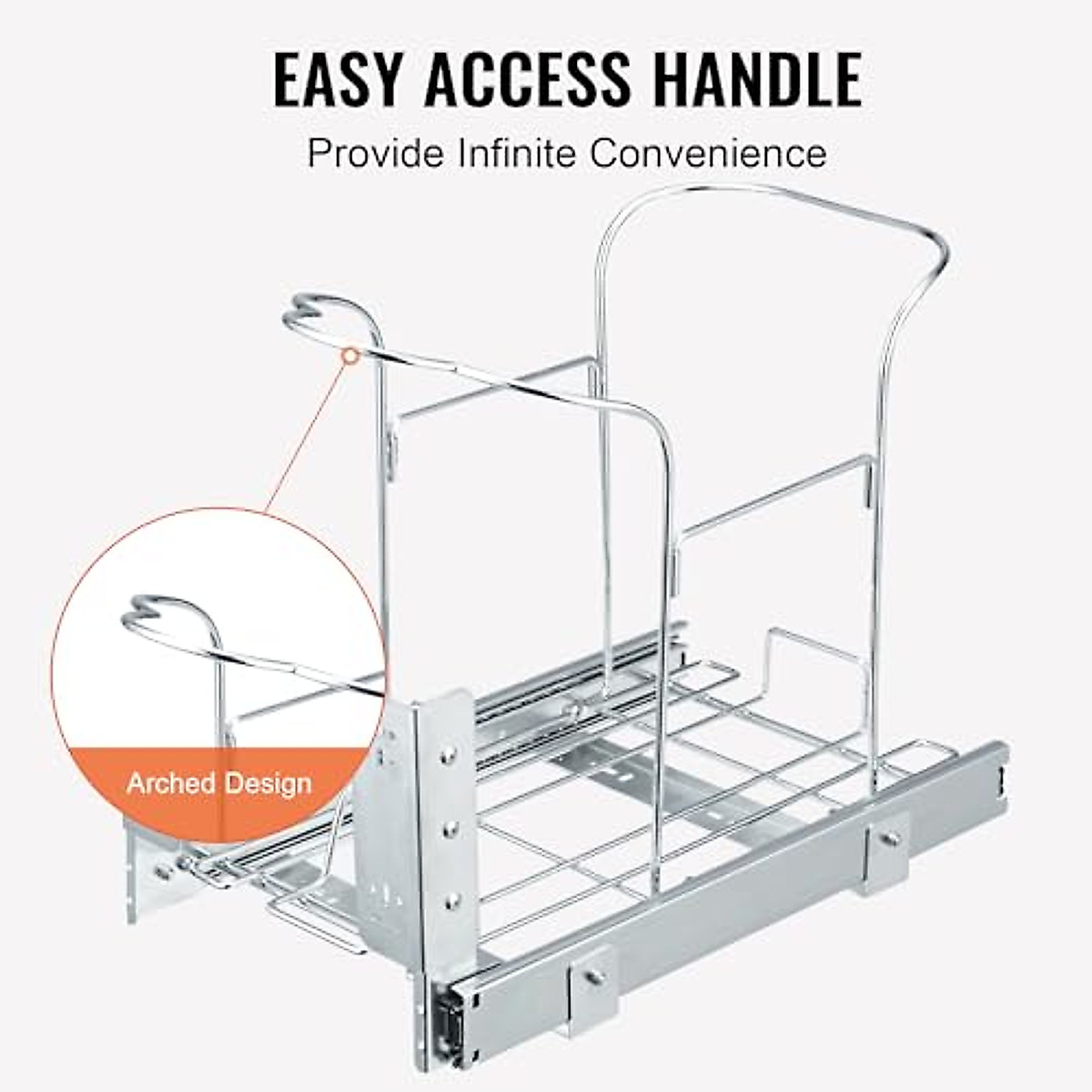 VEVOR Pull-Out Trash Can, 35L Single Bin, Under Mount Kitchen Waste Container with Slide, Handle and Door Mounting Kit, 110 lbs Load Capacity Heavy Duty Garbage Recycling Bin for Kitchen Cabinet, Sink