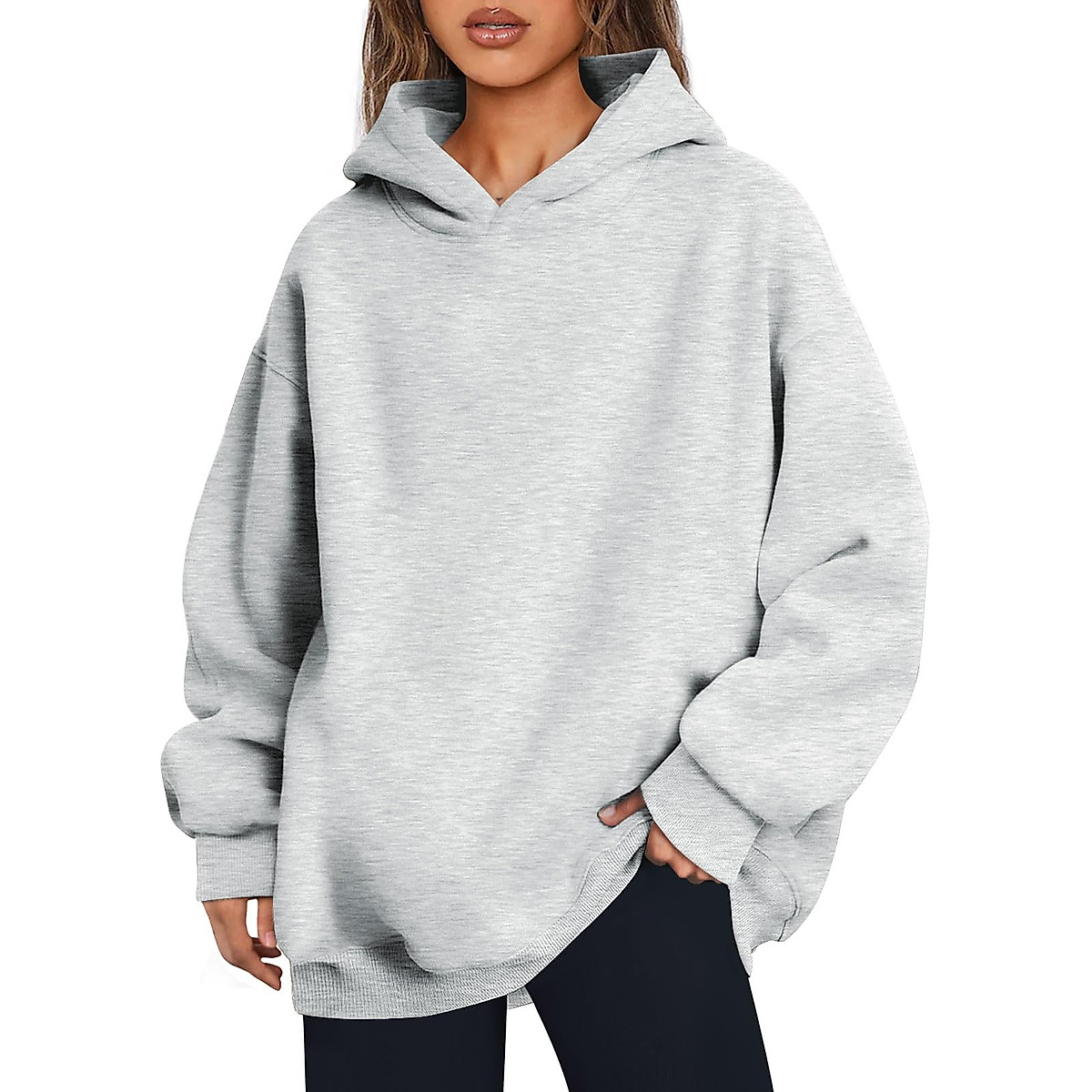 Trendy Queen Womens Oversized Hoodies Fleece Hooded Sweatshirts Comfy Casual Pullover Fall Winter Outfits Long Sleeve Tops Grey M