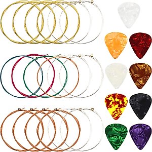 3 Sets Acoustic Guitar Strings Replacement Steel Guitar Strings (Gold, Brass, Multicolor) with 9 Pieces Celluloid Guitar Picks 3 Sizes for Electric Acoustic Guitar Beginners Performers