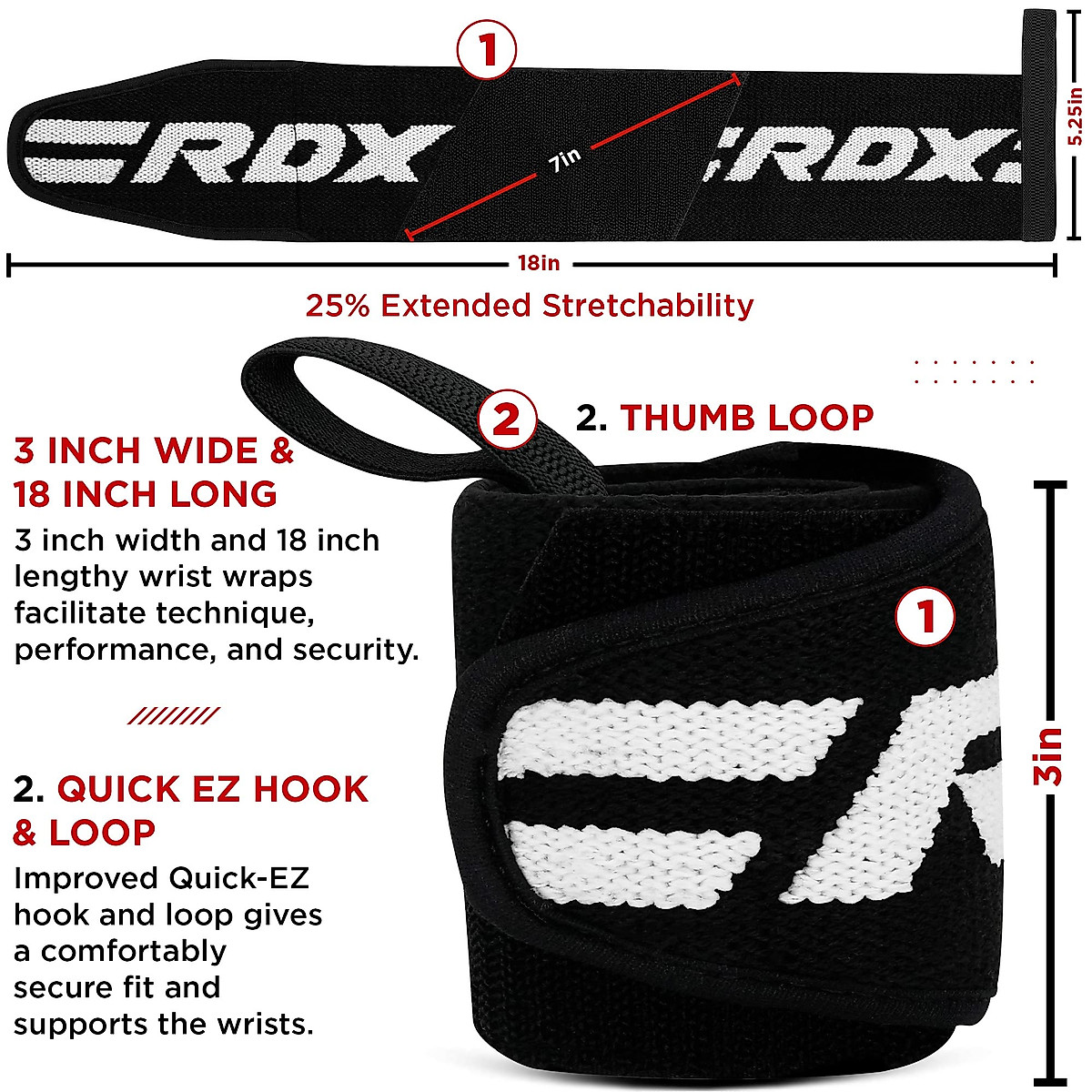 RDX Wrist Wraps for Weightlifting (Pair), IPL USPA Approved, Elasticated 18” Cotton Straps Support with Thumb Loop, Gym Wrap for Weight Lifting Powerlifting Competition Strength Training Bodybuilding