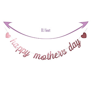 Swdthnh Happy Mother's Day Rose Gold Glitter Paper Banner, Funny Best Mom Ever/Mother's Birthday Party Photo Backdrops Sign Decoration(Rose Gold Mom)