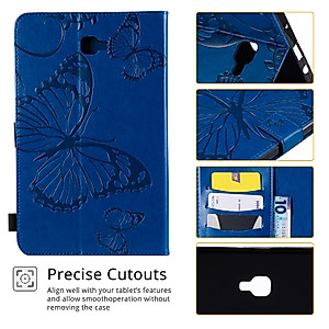 UUcovers Case for Samsung Galaxy Tab A 10.1" 2016 Version (SM-T580/T585/T587,NO S Pen) with Pencil Holder, Smart Stand Embossed PU Leather Folio Card Wallet Cover [Auto Wake/Sleep], Blue Butterfly
