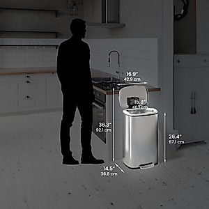 iTouchless SoftStep 13.2 Gallon Step Kitchen Trash Can with Lid and Odor Filter, 50 Liter Trashcan for Home Office Garage Bedroom Living Room Bathroom Silent Lid Close Stainless Steel Slim Wastebasket