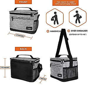 opux Insulated Lunch Box Men Women, Lunch Bag for Work School, Leakproof Soft Cooler Tote Adult, Large Lunch Pail Kids Boys Girls, Picnic Beach Food Bag with Shoulder Strap, Heather Grey