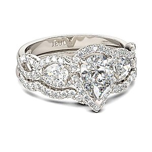 Jeulia 3 Carat Women Three Stone Wedding Ring Set 925 Sterling Silver Pear Cut CZ Engagement Rings Halo Twist Eternity Promise Rings Anniversary with Jewelry Gift (Silver, 9.5)