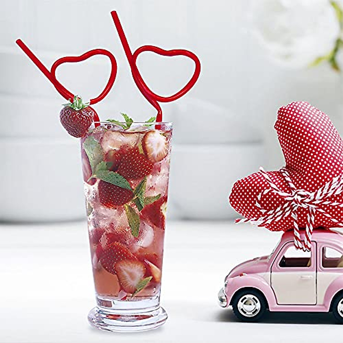 Heart-Shaped Party Straws Drinking Sipping Straws, Novelty Props for Wedding Birthday Party (20 pcs)