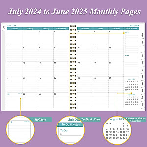 2024-2025 Planner - Weekly & Monthly Planner Spiral Bound, Planner 2024-2025 from July 2024 - June 2025 with Monthly Tabs, Inner Pocke, 8.5" x 11", Purple
