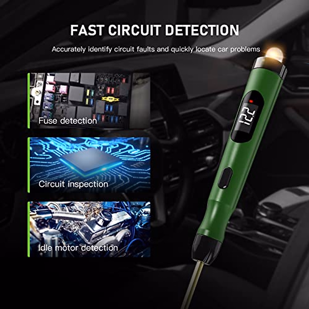 TopDiag P50 Digital LED Bulb Automotive Circuit Tester, 5V-12V-30V Test Light with Switch Alligator Clip Dual Sharp Stainless Probes