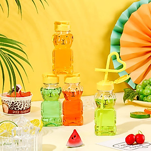 48 Pieces 6 oz Plastic Bear Honey Bottle Honey Squeeze Bottle with Flip Top Lid Clear Honey Containers Honey Bear Cup Honey Bear Jars Bear Juice Bottle Drinking Cup for Storing and Dispensing