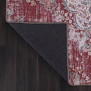 CAMILSON Printed Area Rugs with Ultra Thin Super Strong for Living Room Bedroom, Distressed Vintage Rug 5x7, Stain and Water Resistant, Bohemian Indoor Carpet (5 x 7, Rust Red)