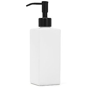 BROOKSTONE, Ceramic Soap Dispenser with Metallic Top - Stylish and Modern Liquid Hand Soap Holder for Bathroom or Kitchen, Square, White