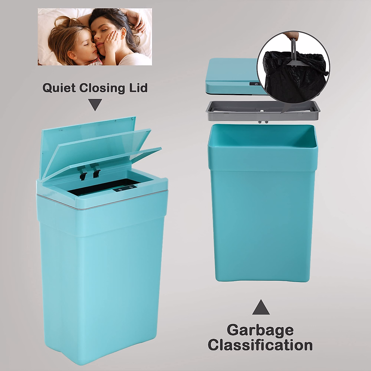 13 Gallon Trash Can, Automatic Kitchen Trash Can with Motion-sensing Lid, Touchless High-capacity Garbage Can Rectangular Trash Can with Lid, Plastic Garbage Cans for Kitchen Bathroom Bedroom Office