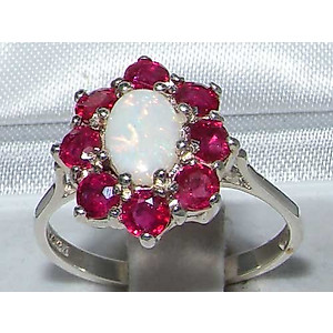 LetsBuyGold 925 Sterling Silver Real Genuine Opal and Ruby Womens Cluster Engagement Ring - Size 6