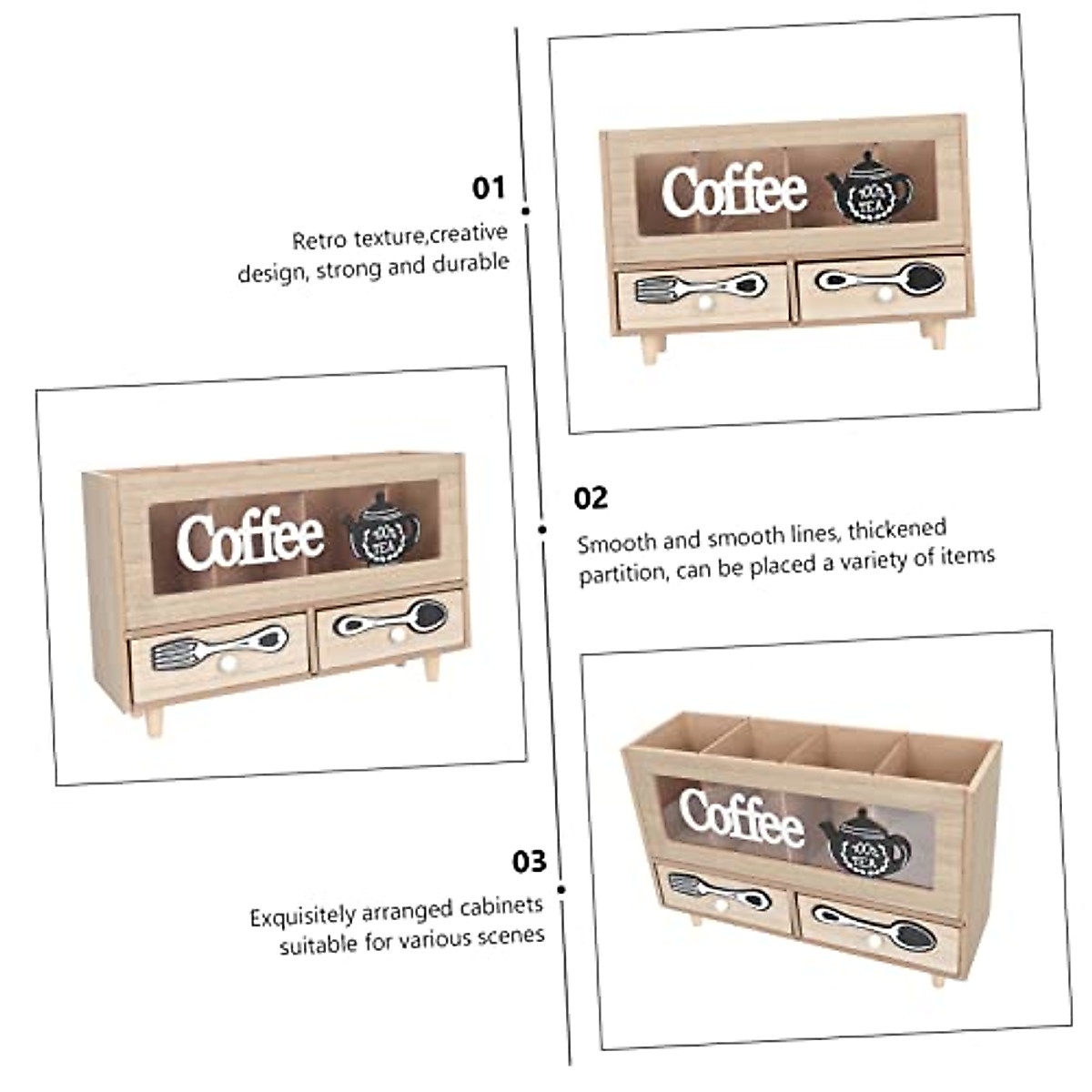 HANABASS Box Coffee Storage Box Flatware Storage Box Desktop Decor Woodsy Decor Utensil Rack Kitchen Gadgets Organizer Utensil Drying Rack Coffee Case Cutlery Box Wood Storage Box Supplies