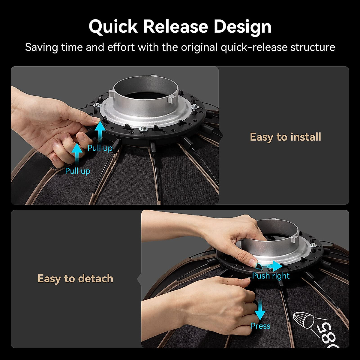 SMALLRIG Parabolic Softbox LA-D85 85cm Quick Release, Compatible with SmallRig RC 120D/RC 120B/RC 220D/RC220B and Other Bowens Mount Light - 4158