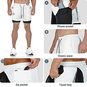 BOOMLEMON Men's 2-in-1 Running Workout Shorts Gym Training Athletic Short Pants with Towel Loop(Army Green M)