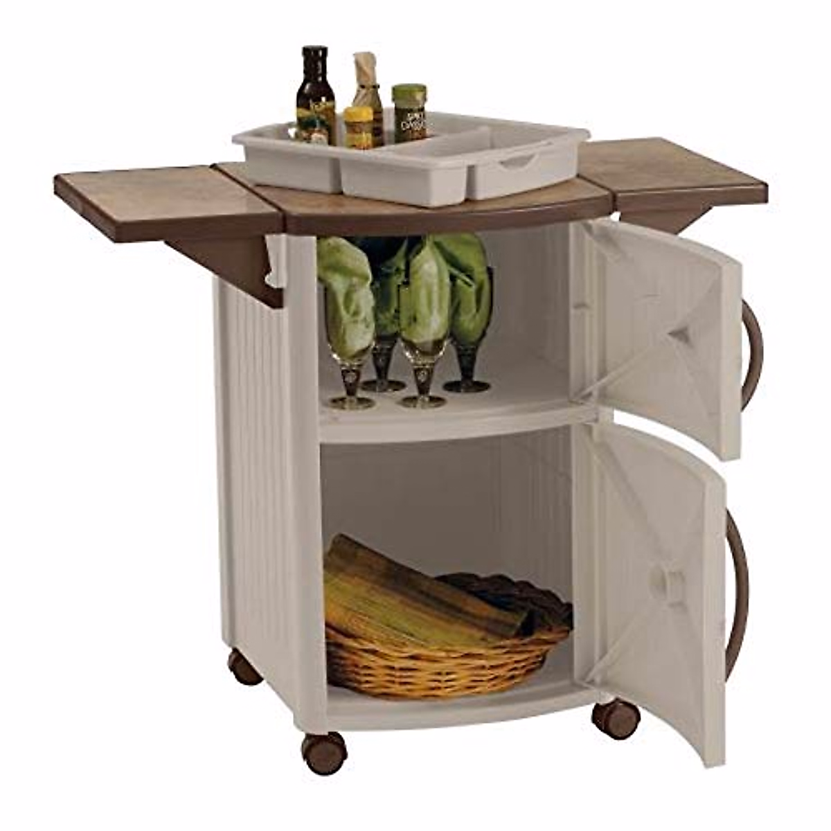 Suncast New Portable Outdoor Patio Prep Serving Station Table & Cabinet (2 Pack)