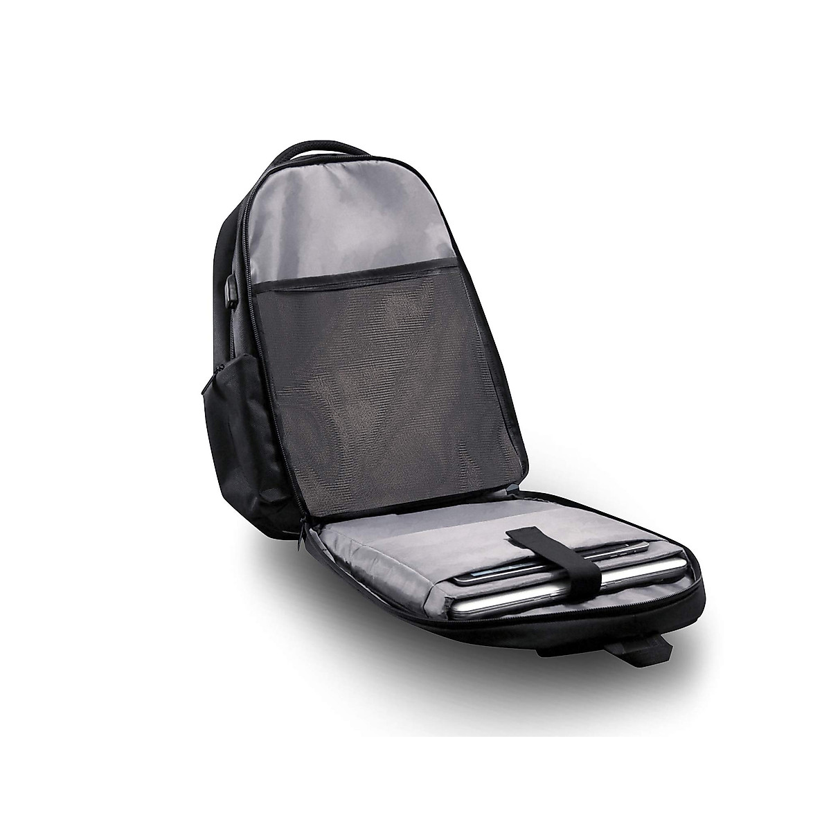 Shelby Vault Black Backpack | 1680D Polyester with Leatherette Trim and an Embroidered Shelby Logo | USB Port | TSA/Checkpoint Friendly Padded Sleeve that fits up to a 17" Laptop and a Tablet