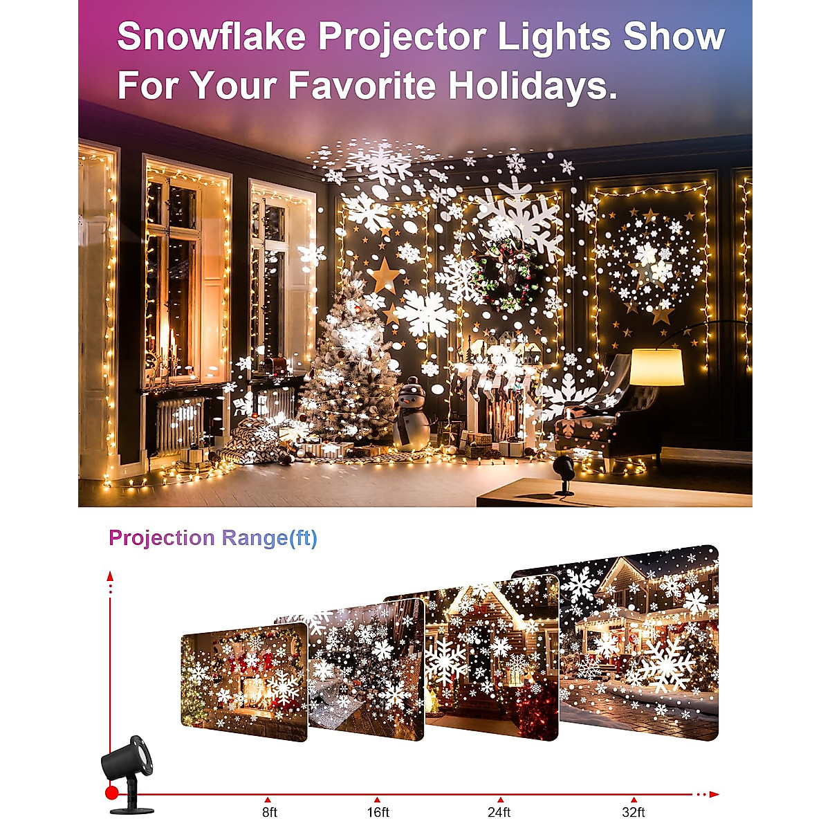 aandz Christmas Snowflake Projector Light, HD Dynamic LED Snow Lights Projection, IP65 Waterproof Outdoor Indoor Holiday Projection Lamp Decoration for Xmas Holiday, New Year, House, Party