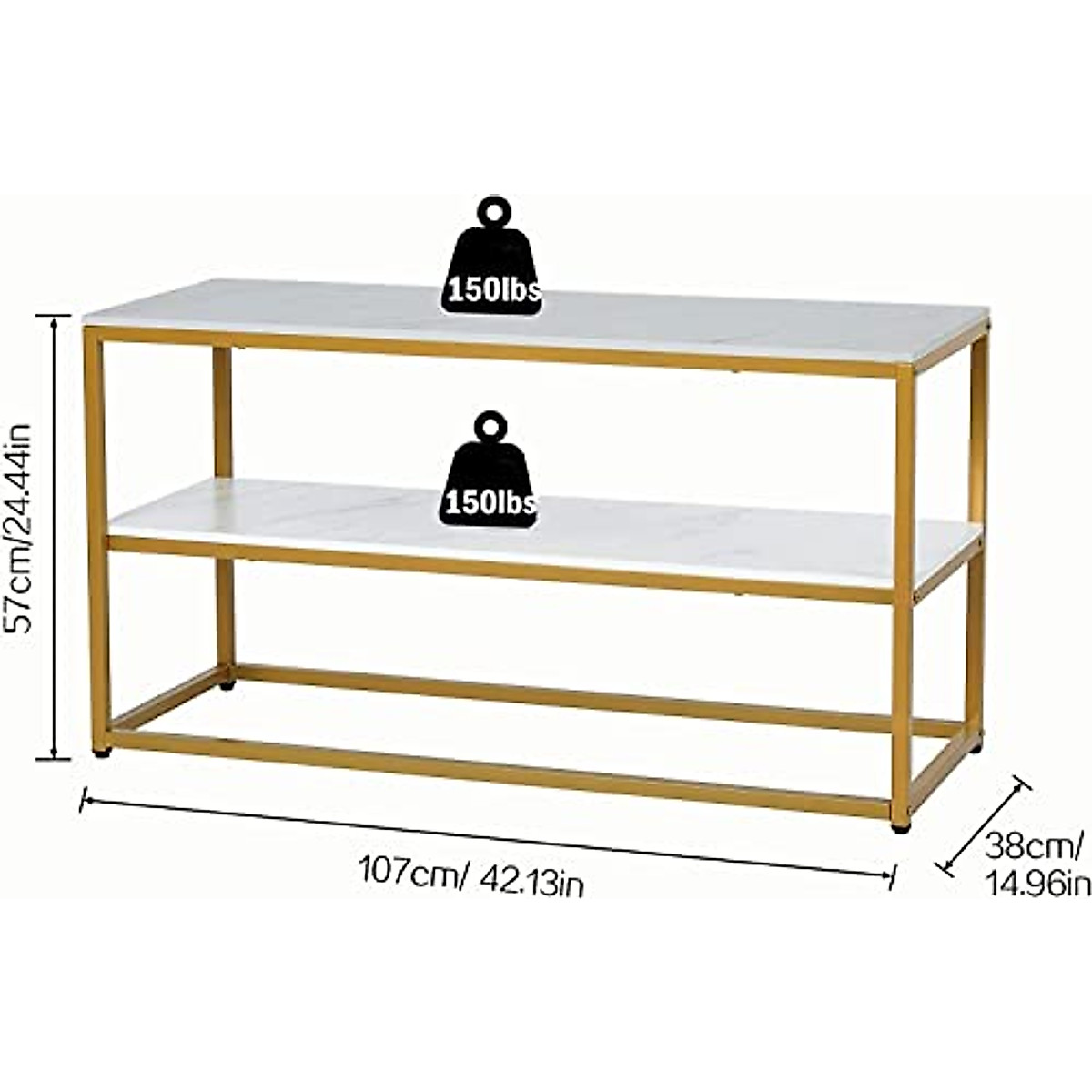 Function Home TV Stand for TVs up to 50 Inch, 3 Tier Entertainment Center, Modern TV Cabinet with Marble Top and Gold Metal Base, 42" Media Console Table with Storage for Living Room Bedroom