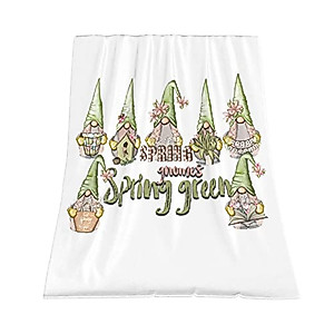 Easter Spring Throw Blanket 60x50inch, Green Gnomes Flannel Fleece Blanket for Sofa Couch, Decorative Warm Blankets for Living Room/Bedroom