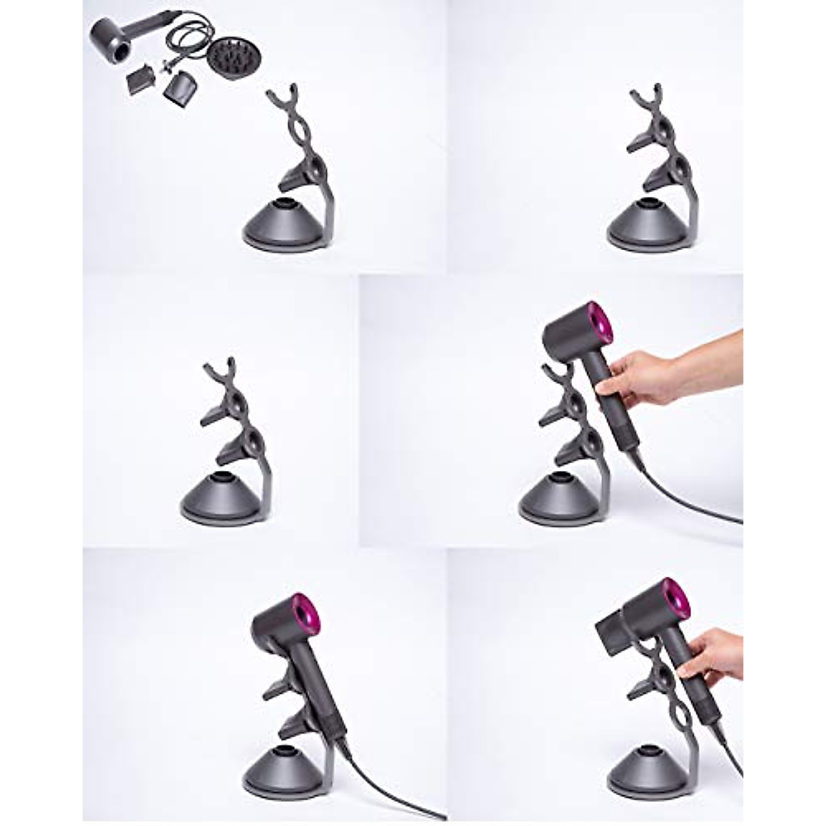 Supersonic Hair Dryer Premium Stand Holder ( Crab part : PU Coating) with Veil Cord Stand Organizer arrangement, Invisible Wire Storage Bathroom & Bedroom Stand Holder [Upgrade]