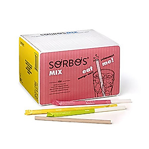 Sorbos Edible Straws, Flavor Mix Variety, Chocolate, Lemon, Lime, Strawberry, Individually Packaged, No Allergens, No Gluten, 7.4 inches long (Pack of 200)