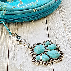 Silver Boho Western Medallion Turquoise Zipper Pull for Backpacks, Cute Purse Charms, Unique Custom Handbag Jewelry, Personalized Zipper Charms, Camera Bag Charms, Cool Key Chain Charm