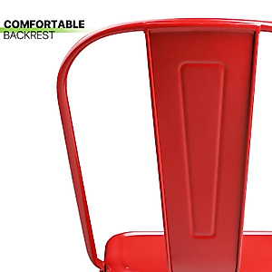 Magshion Metal Dining Chair Stackable Indoor Outdoor Industrial Vintage Chairs 4 Pack Bistro Dining Room Cafe Side Chairs with Back, 18 Inch Red